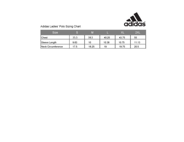 Adidas Ladies’ Polo Sizing Chart - Shaker Lakes Apparel